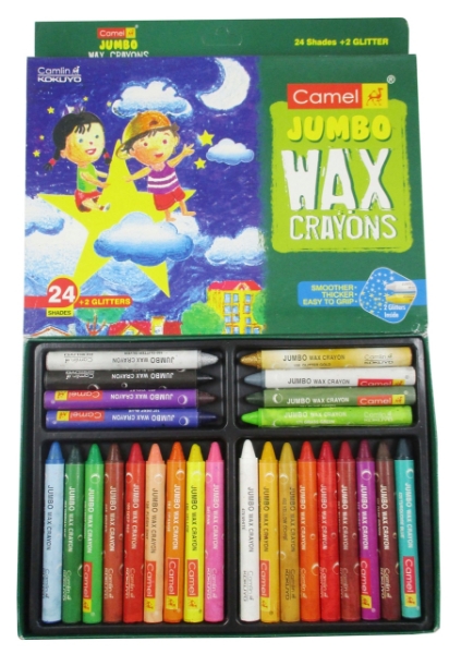 htconline.in| Camlin Jumbo Wax Crayons Set 24 shades + 2 Glitters - htconline.in