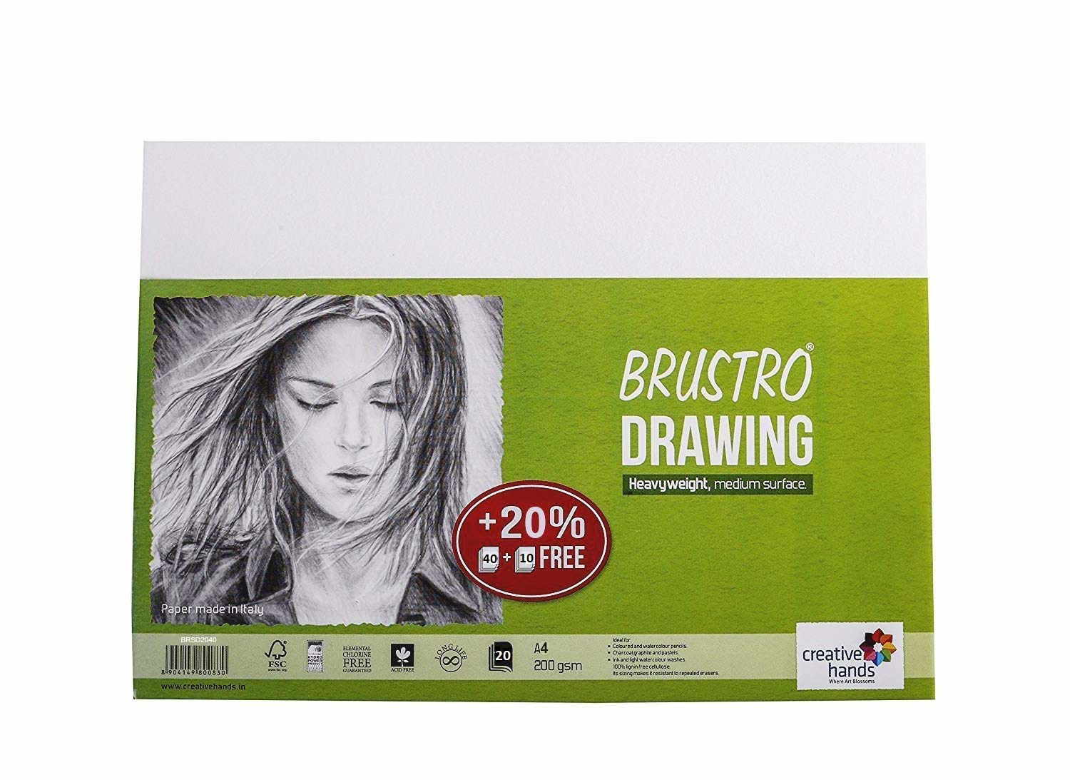 htconline.in| Brustro Drawing Paper 200gsm A4 (40+10 Sheets) Jumbo Pack ...
