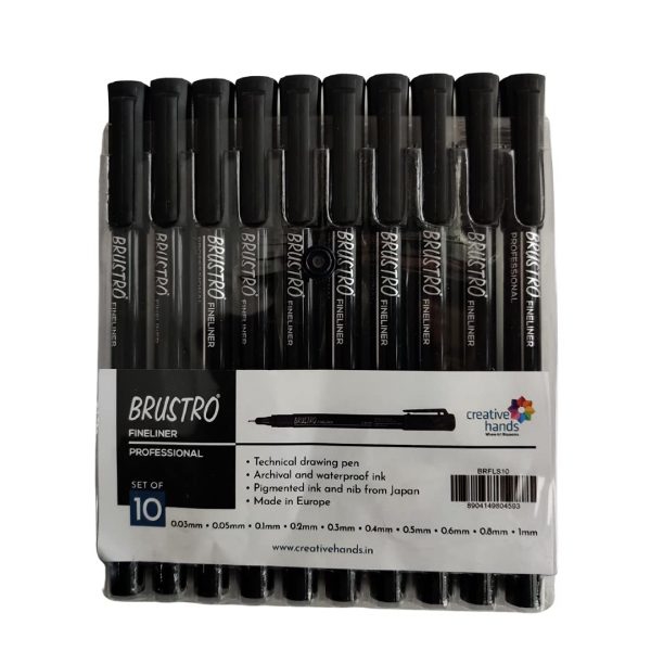 htconline.in| Brustro Fineliner Assorted Black Pen Set Of 10 - htconline.in